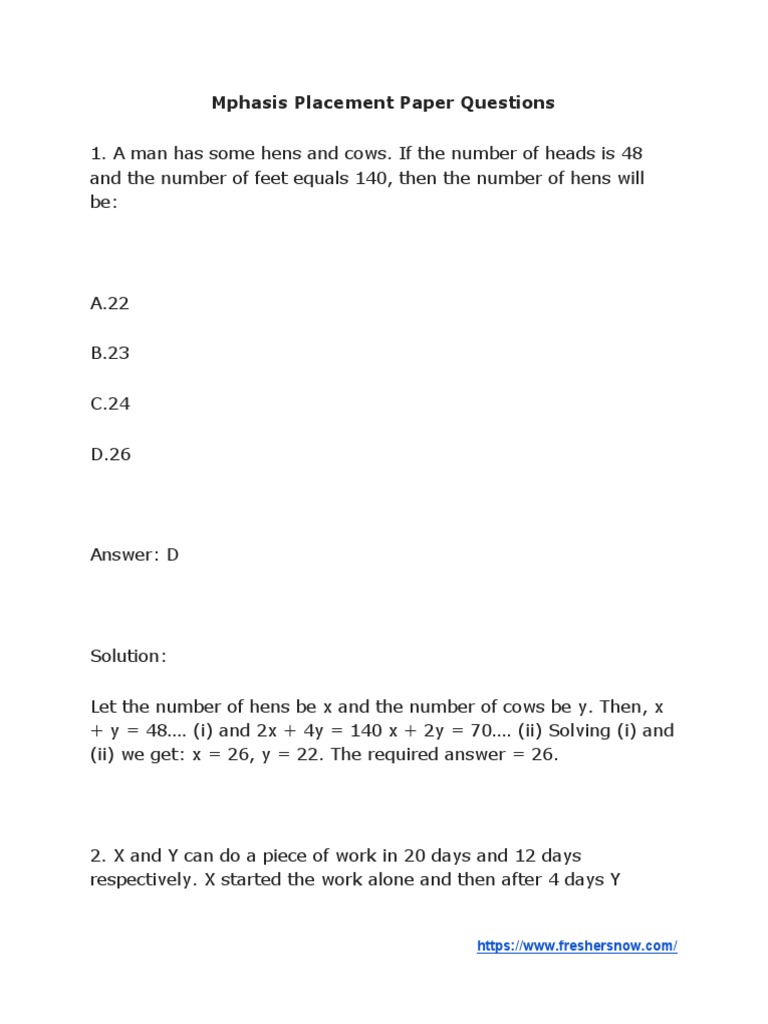 Mphasis Placement Paper Questions | PDF | Traffic | Psychology
