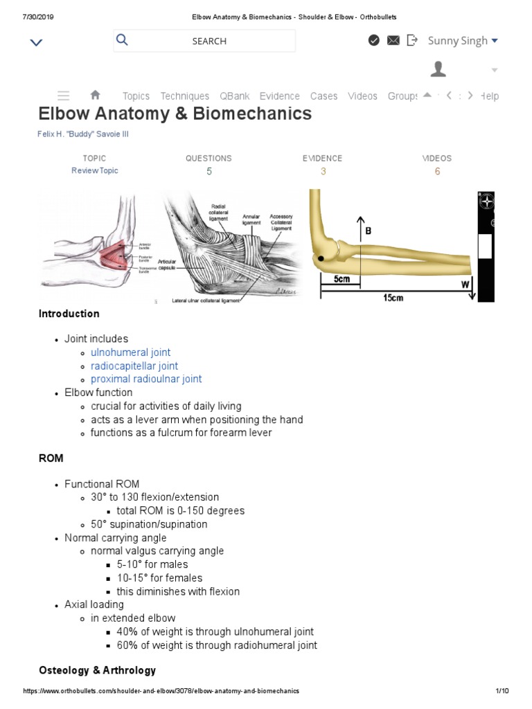 Elbow Anatomy & Biomechanics - Shoulder & Elbow - Orthobullets | PDF ...