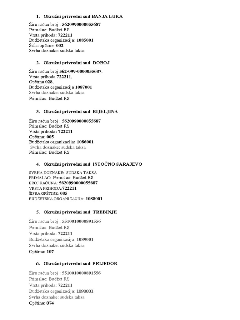 Instrukcija Za Placanje Sudske Takse Po Okrunim Privrednim Sudovima | PDF