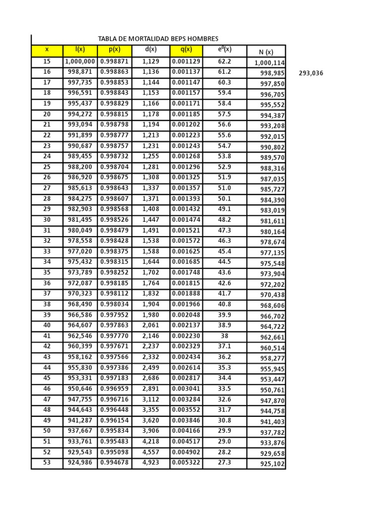 Tabla Excel Vida | PDF