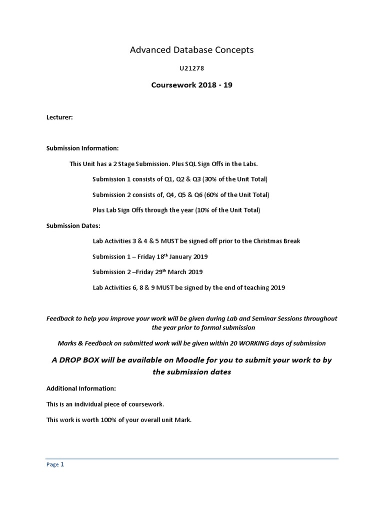 Advanced Database Concepts - Coursework | PDF | No Sql | Databases