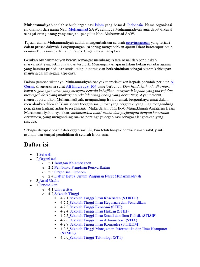 Muhammadiyah Adalah Sebuah Organisasi Islam Yang Besar Di Indonesia | PDF