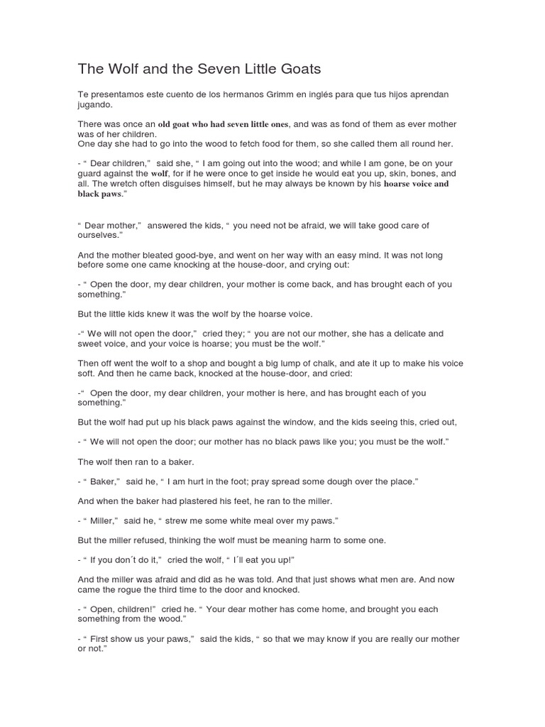 The Wolf and The Seven Little Goats | PDF