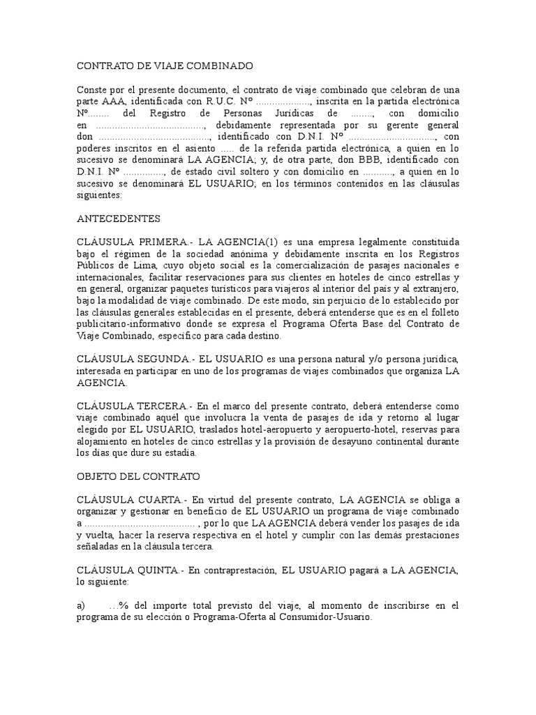 Contrato Turistico | PDF | Turismo | Póliza de seguros