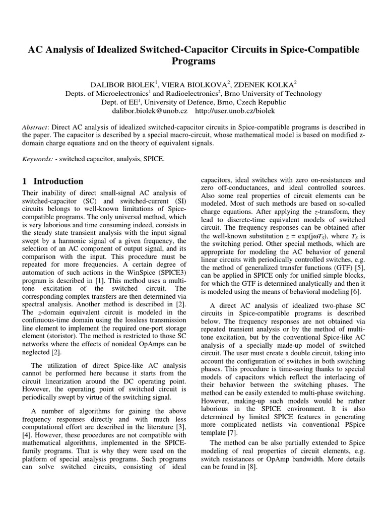 SC AC Simulation PDF | PDF | Electrical Network | Spice