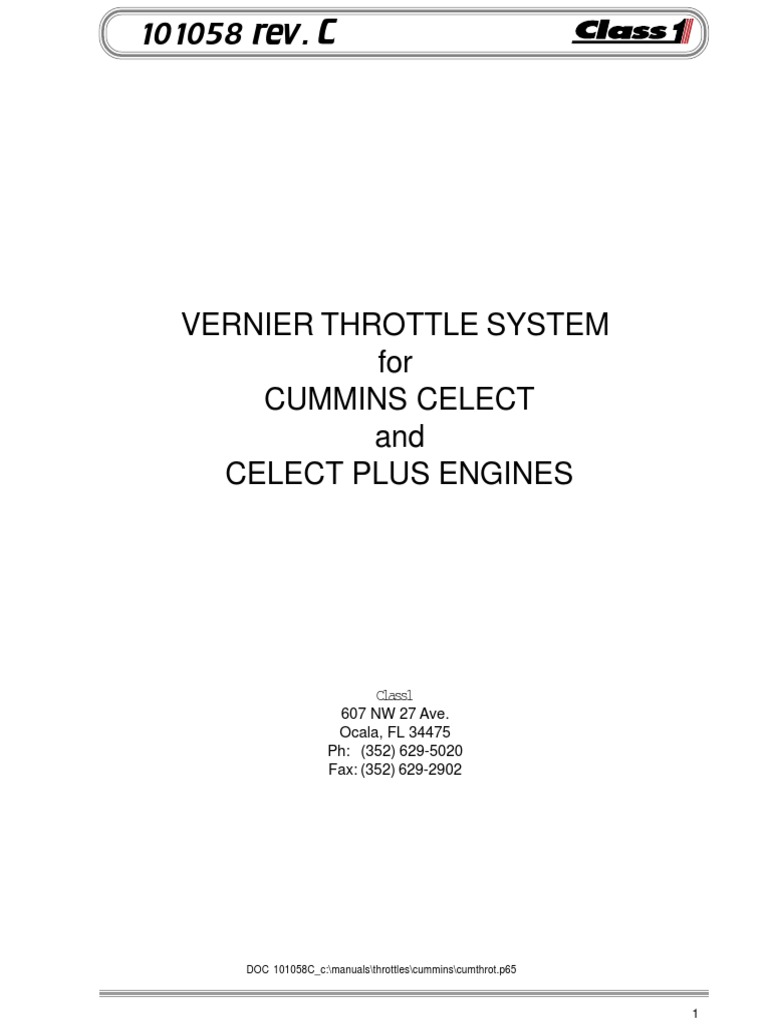 Vernier Throttle System For Cummins Celect and Celect Plus Engines ...