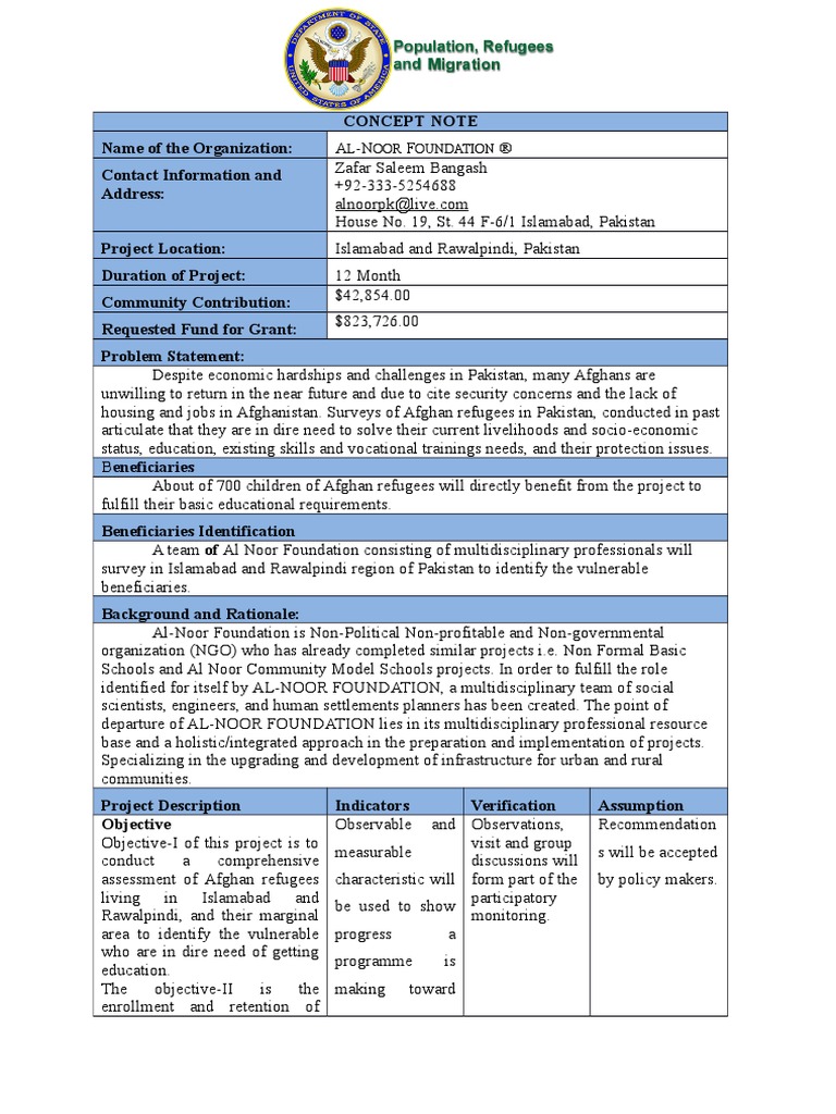Concept Note - PRM | PDF | Refugee | Pakistan