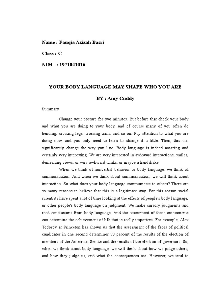 How Our Body Language Shapes Our Identity, Potential, and Success: A ...