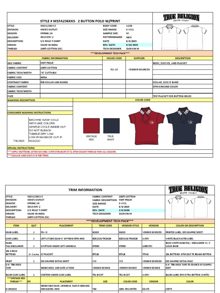Style # M1Fa236Xx3-2 Button Polo W/Print | PDF | Seam (Sewing) | T Shirt