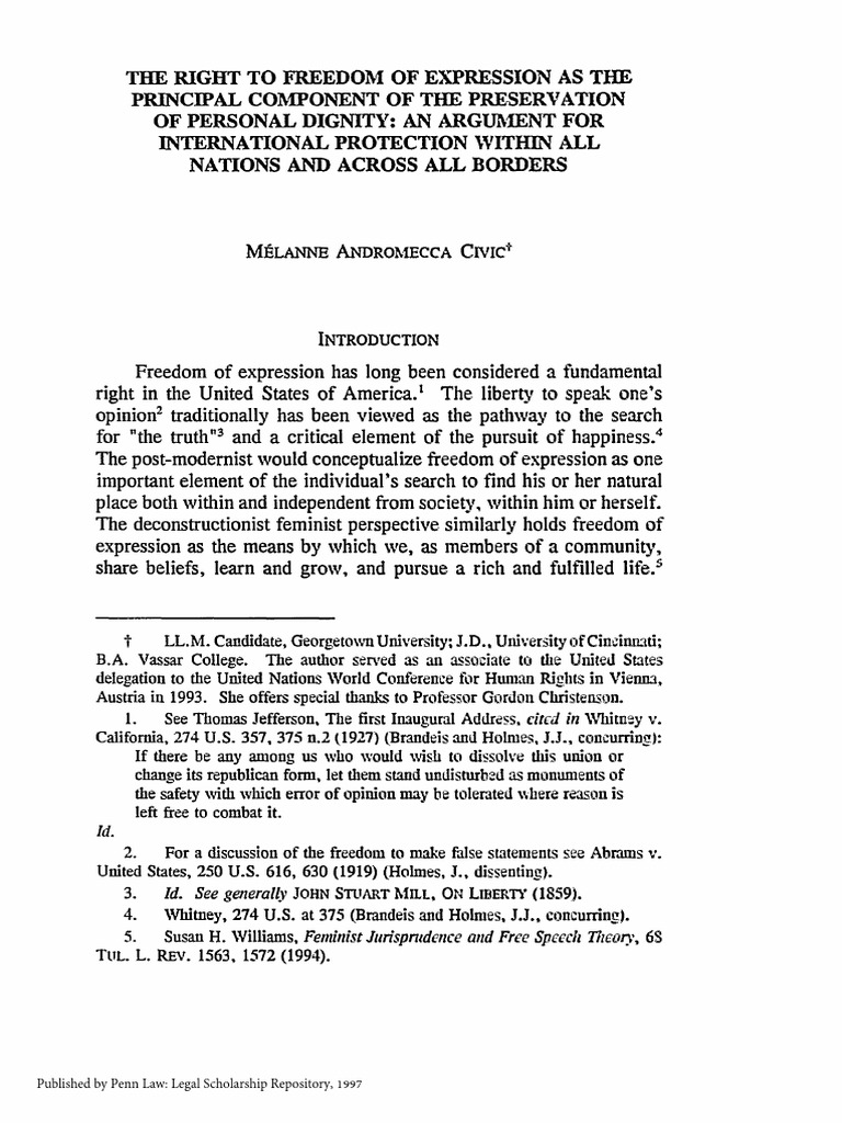 The Right To Freedom of Expression As The Principal Component of | PDF ...