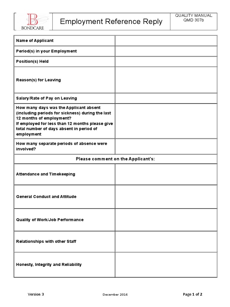 Employment Reference Form | PDF | Employment | Government