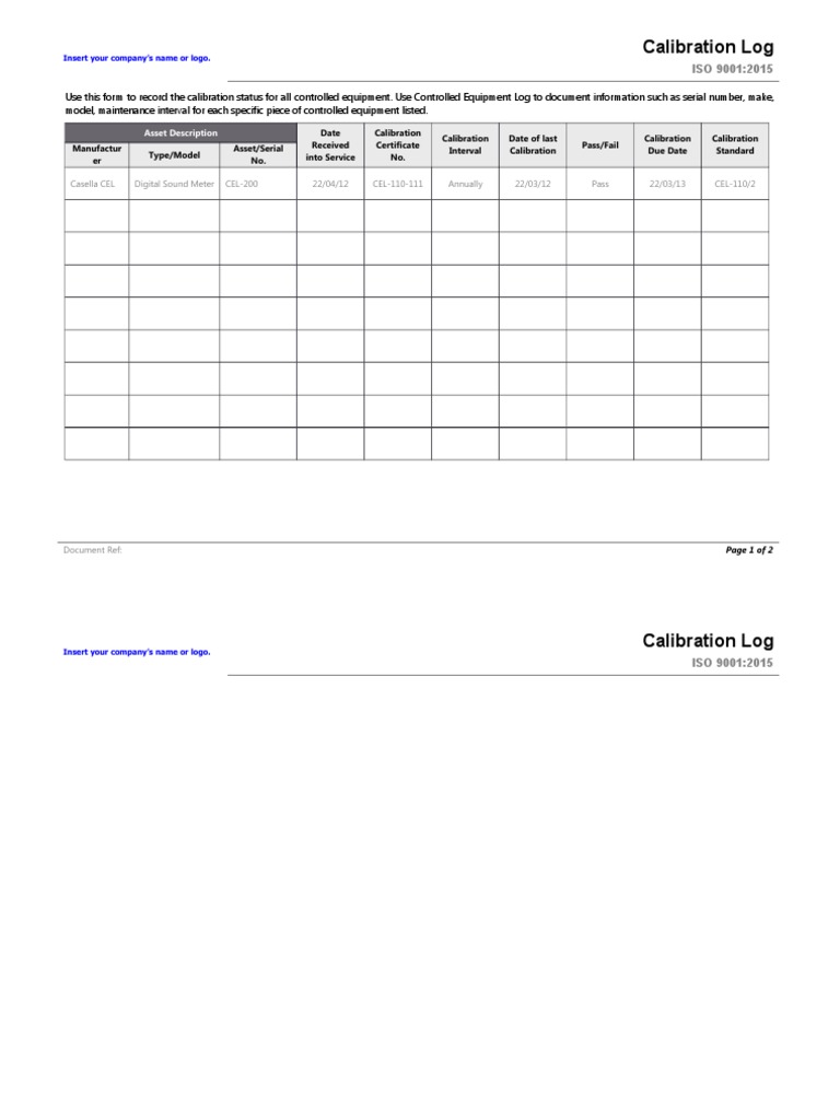 11 Calibration Log | PDF
