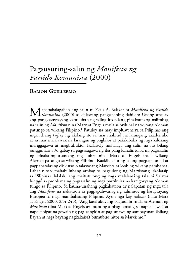 Guillermo, Bomen - Pagsusuring-Salin Sa Manifesto NG Partido Komunista ...