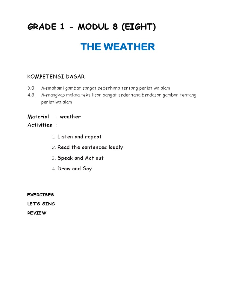 The Weather: Grade 1 - Modul 8 (Eight) | PDF | Weather | Nature