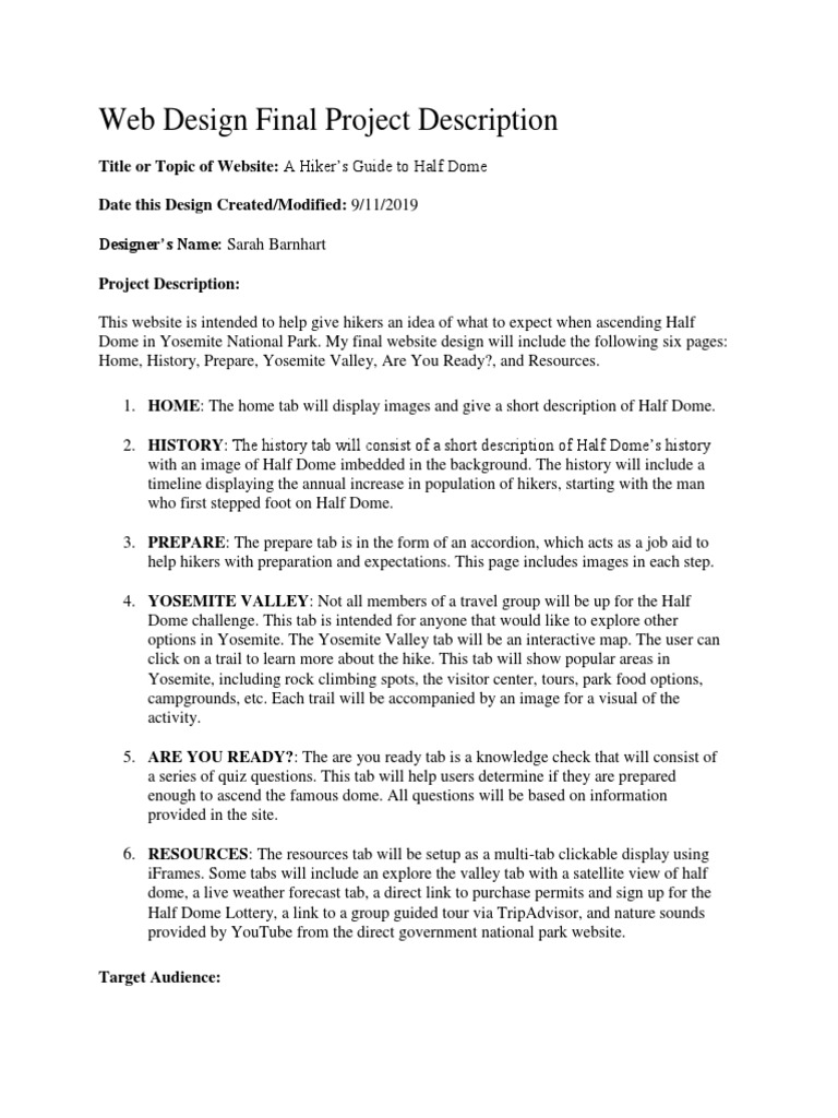 Web Design Final Project Description | PDF | Yosemite National Park ...