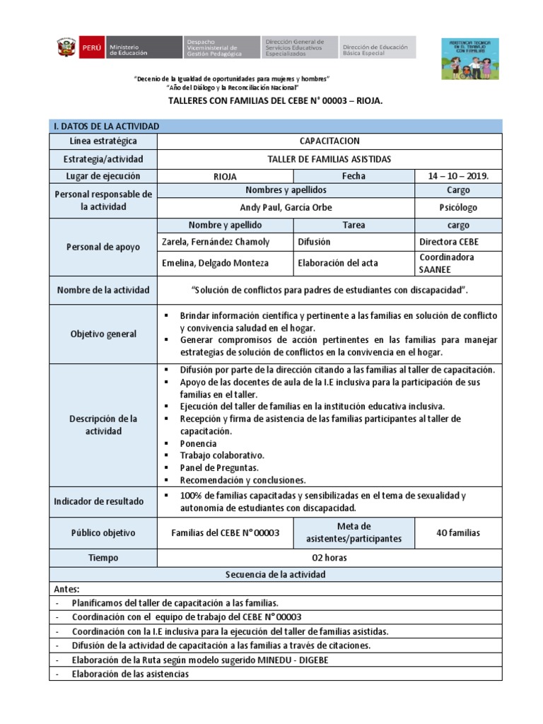 Taller de Familias para El Cebe 14-10-2019 | PDF | Sicología