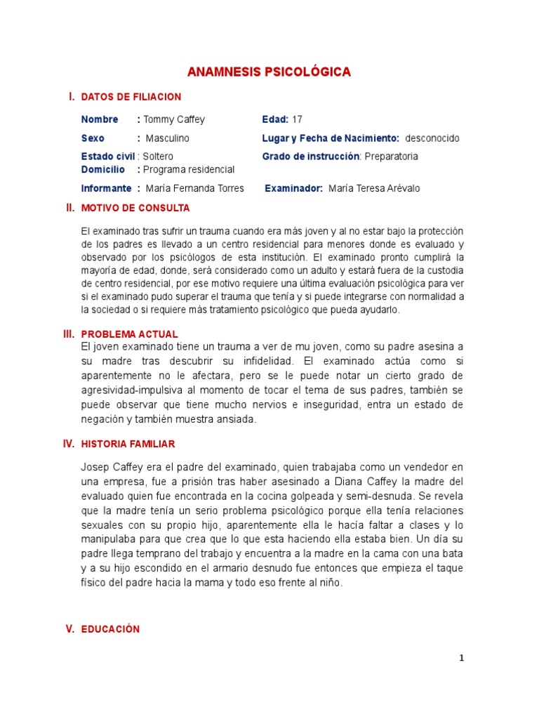 Anamnesis Psicológica (C) | PDF | Trauma psicólogico | Sicología