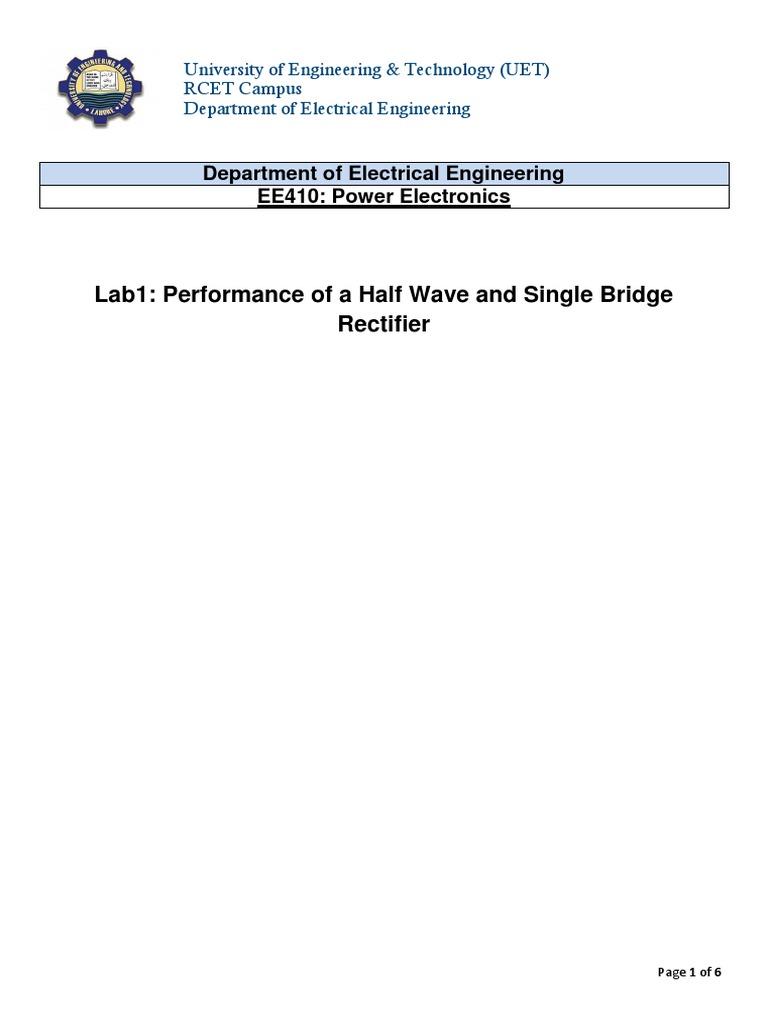 Lab 1a Performance of A Half Wave and Single Bridge Rectifier | PDF ...