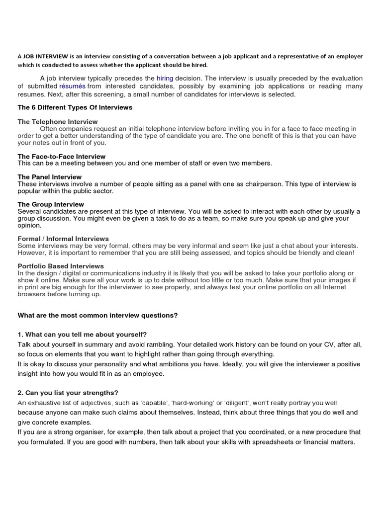 Hiring Résumés: The 6 Different Types of Interviews | PDF | Interview ...