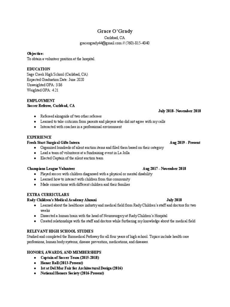 Grace Ogrady Resume | PDF