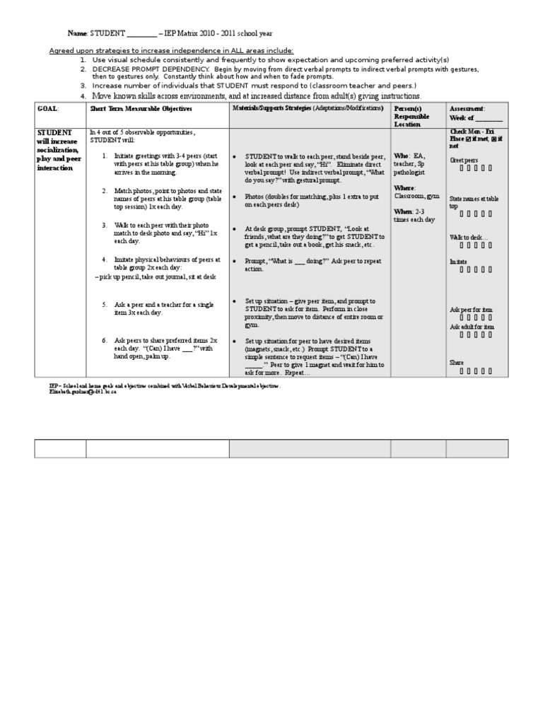 Matrix Iep | PDF | Individualized Education Program | Classroom