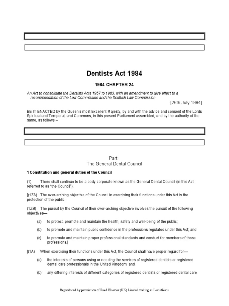 The Dentists Act 1984 | Download Free PDF | Dental Degree | Dentistry