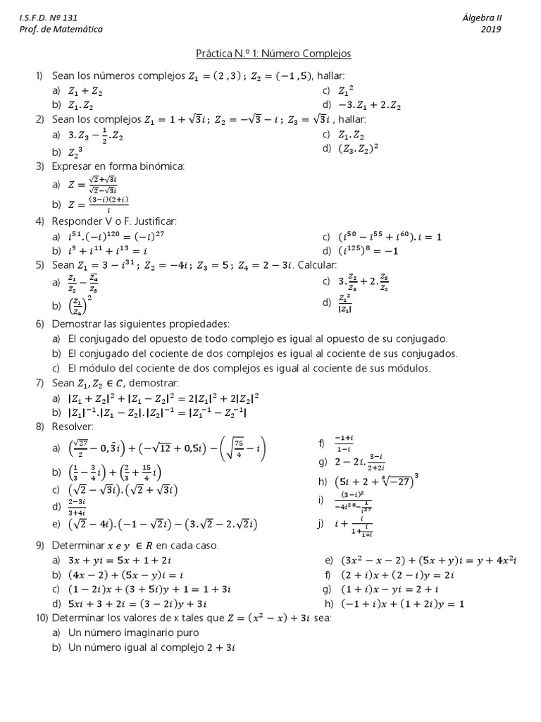 Práctica 1. Números Complejos | PDF | Número complejo | Álgebra abstracta
