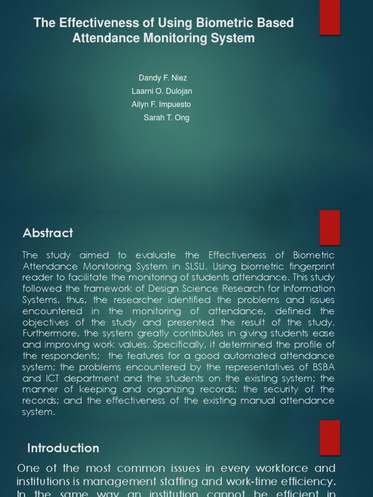 The Effectiveness of Using Biometric Based Attendance Monitoring System | PDF | Image Scanner ...