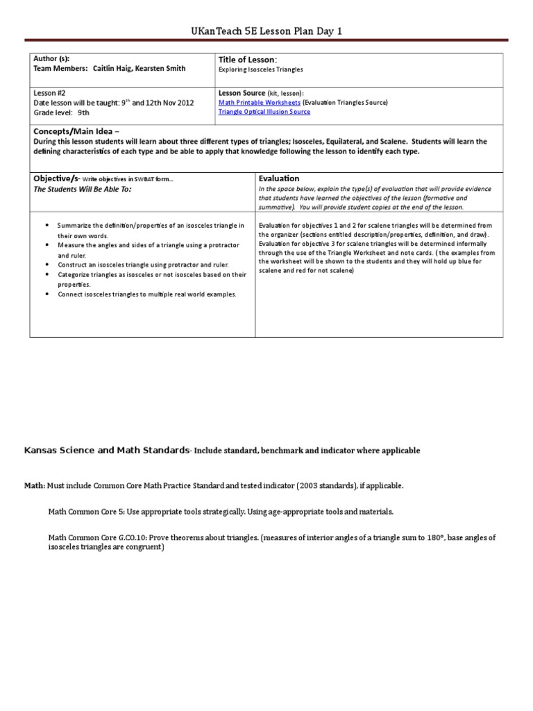 Ukanteach 5E Lesson Plan Day 1 | PDF | Triangle | Educational Assessment