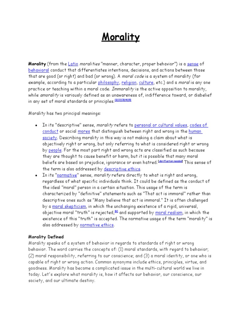 Morality: Moralities Moral Code Moral Immorality Amorality | PDF ...