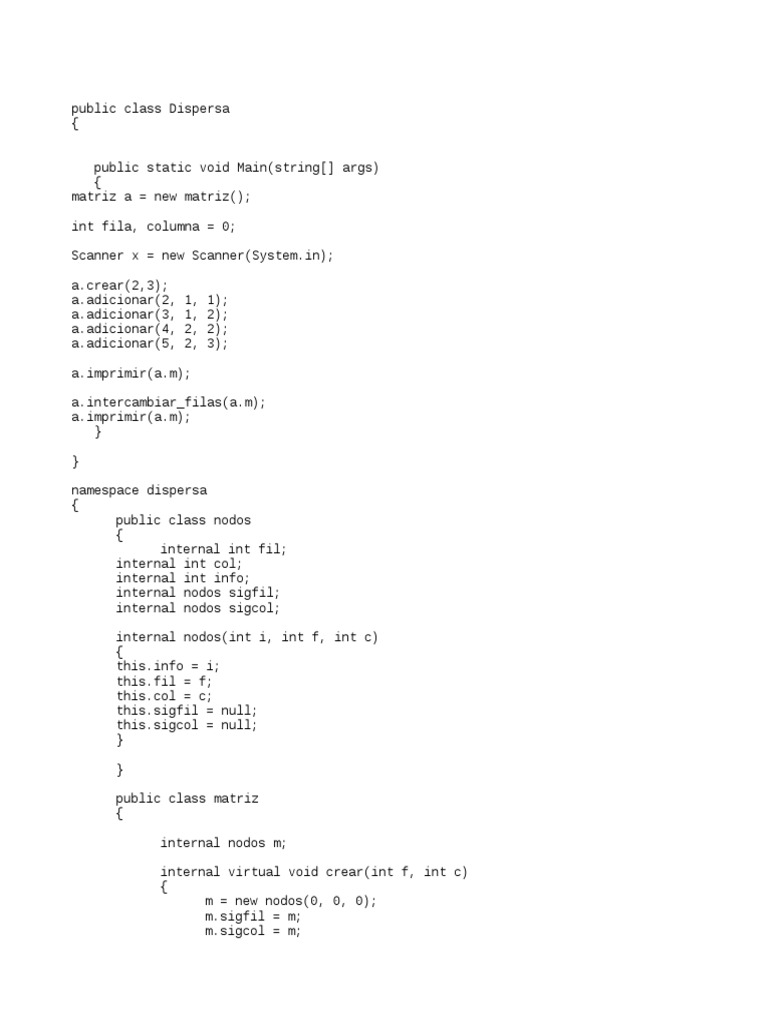 Matriz Dispersa C# | PDF