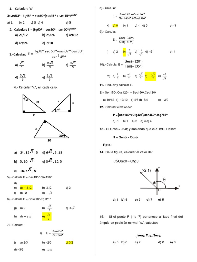 Cálculos de Trigonometría Avanzada | PDF | Deportes | Enseñanza de ...