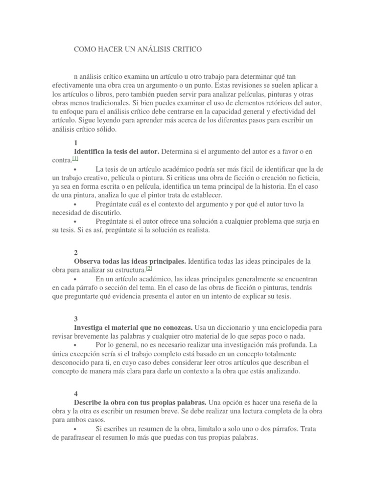 Como Hacer Un Análisis Critico Pdf Autor Razón