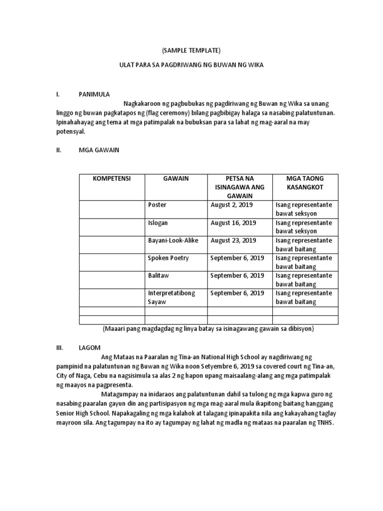 Ulat para Sa Buwan NG Wika SAMPLE TEMPLATE 1 | PDF