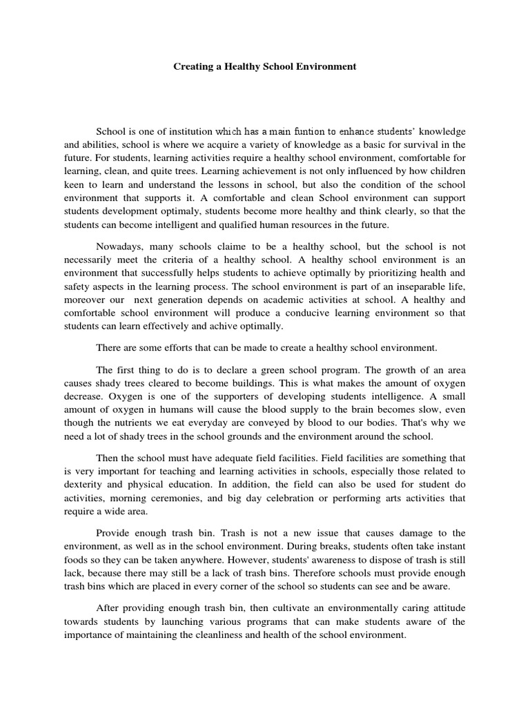 Creating A Healthy School Environment | PDF | Sanitation | Natural ...