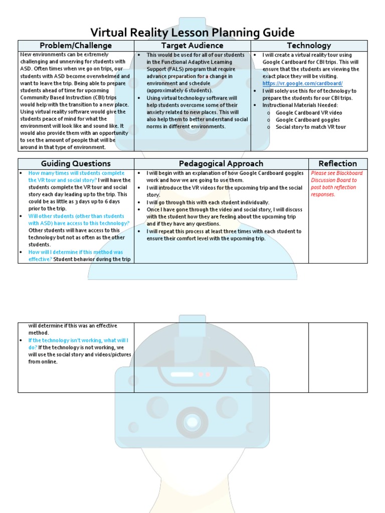 f18 VR Lesson Planning Guide 1 | PDF | Virtual Reality | Behavioural ...