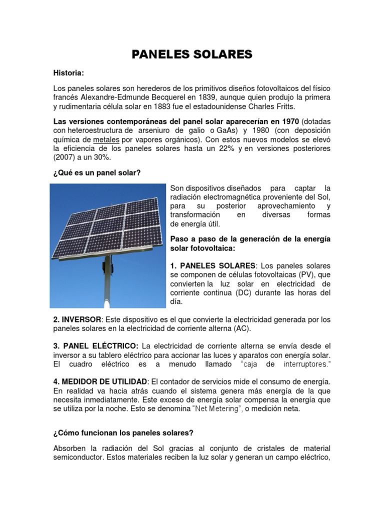 Características De Los Paneles Solares