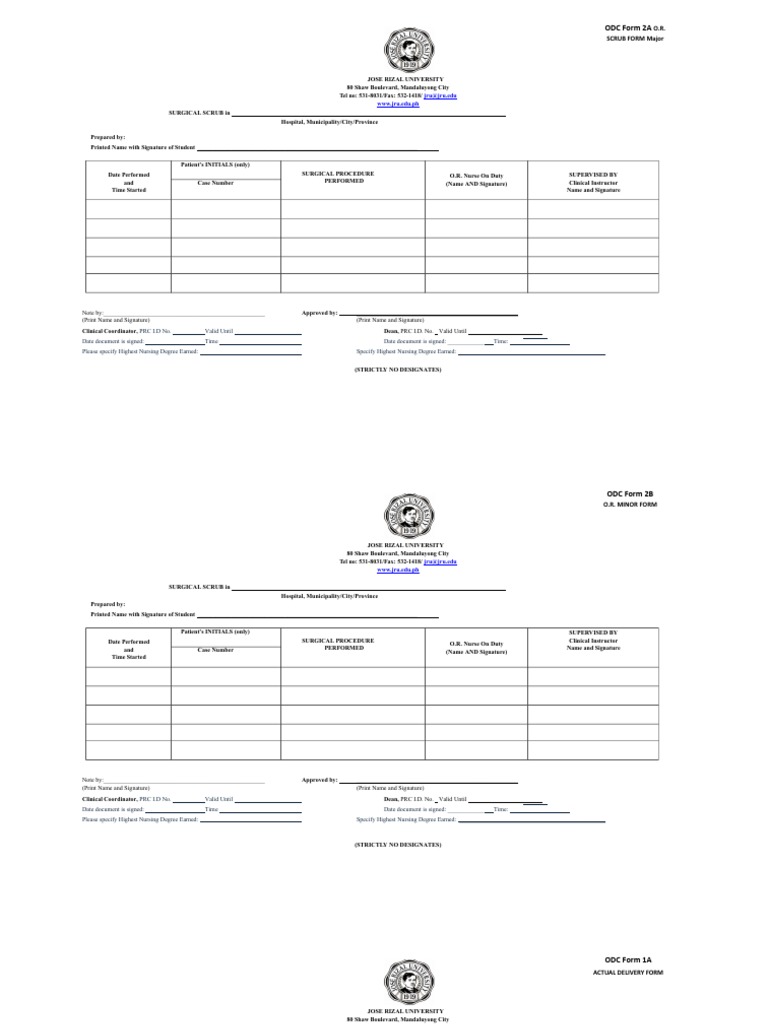 ODC Forms for Surgical Scrub and Delivery Procedures | PDF | Nursing ...