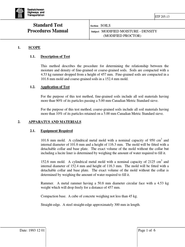 Standard Test Procedures Manual: 1. Scope 1.1. Description of Test ...