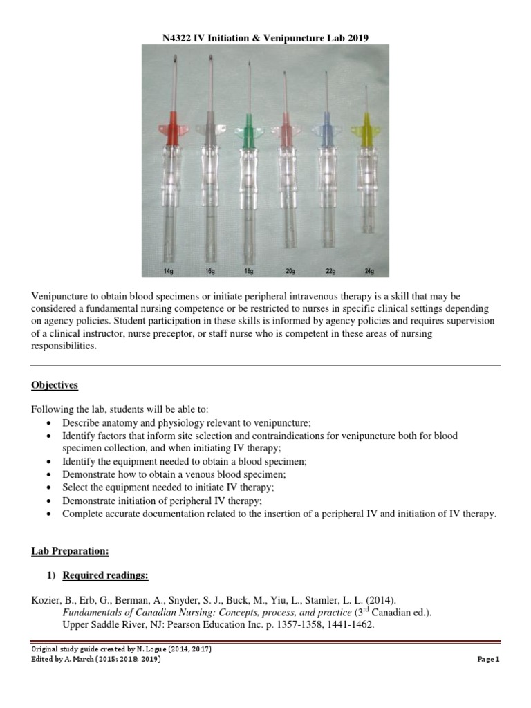 IV Initiation Venipuncture Study Guide | PDF | Intravenous Therapy ...