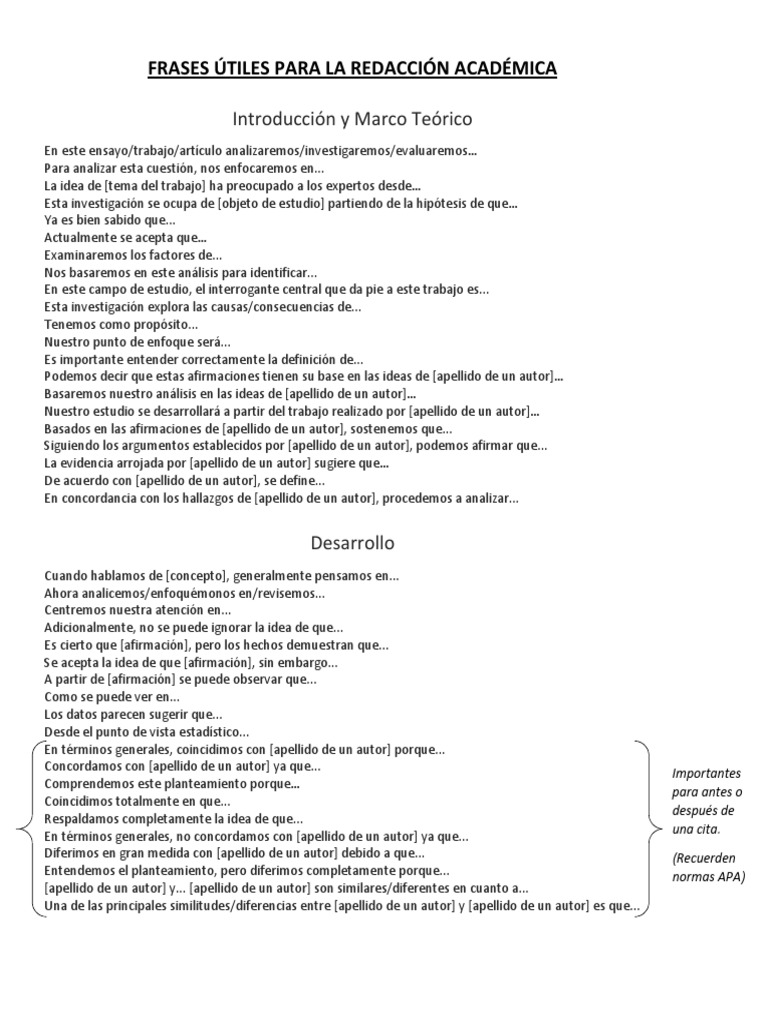 Frases Útiles para La Redacción Académica | PDF | Teoría | Hipótesis