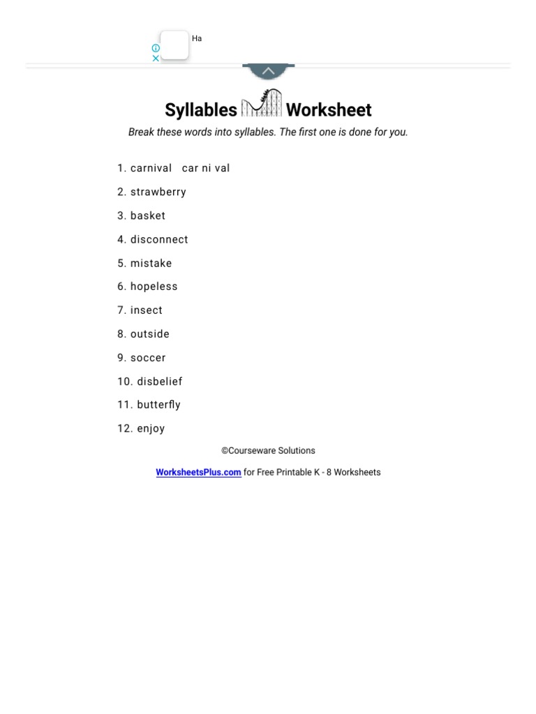 Syllables Worksheet - Free Printable Practice For 3rd Grade English ...
