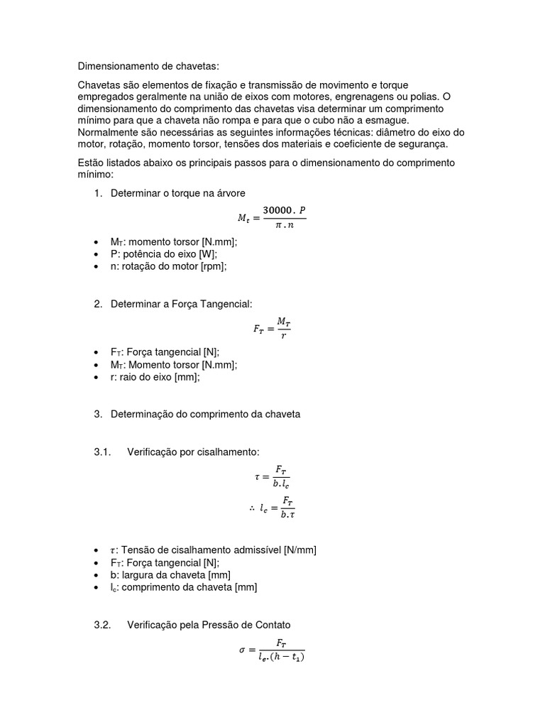 Dimensionamento de Chavetas | PDF | Estresse (Mecânica) | Engenharia ...