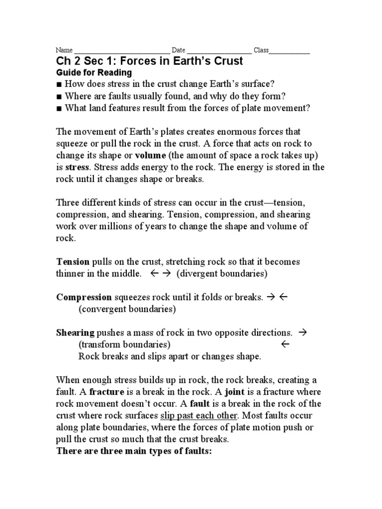 CH 2 Sec 1: Forces in Earth's Crust: Guide For Reading | PDF | Fault ...