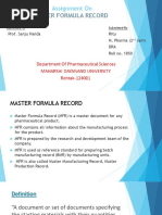 Master Formula Record (MFR) | PDF | Packaging And Labeling