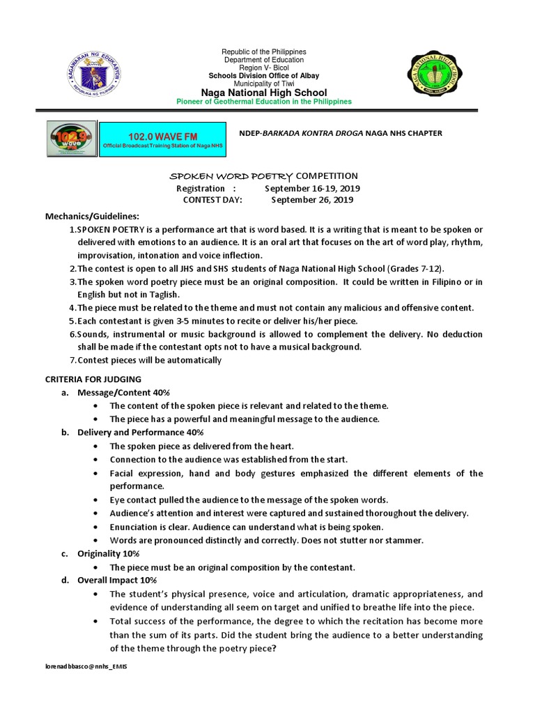 Spoken Word Poetry Mechanics, Guidelines and Criteria | PDF ...