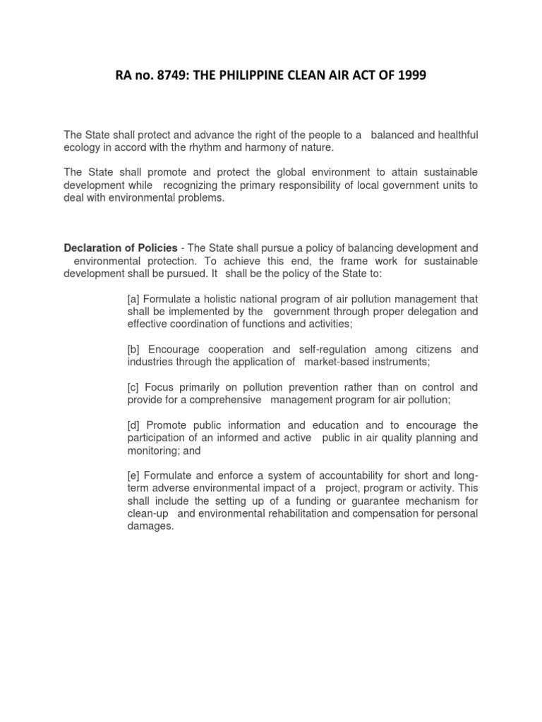 RA No 8749 | PDF | Air Pollution | Environmental Protection