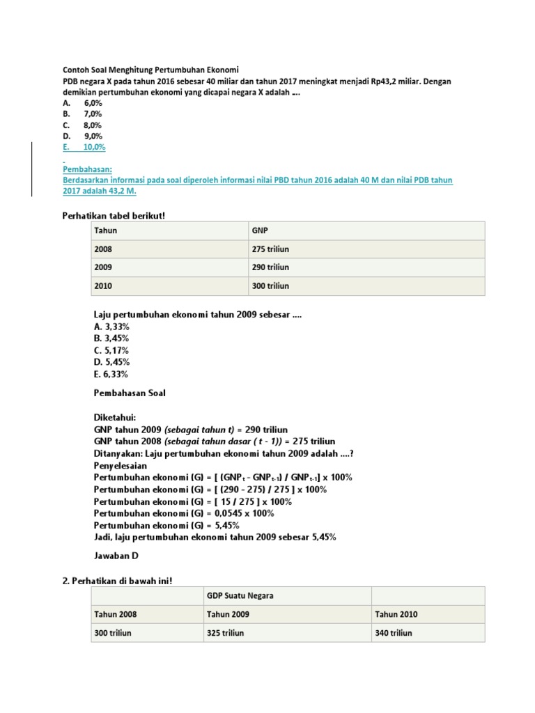 Contoh Soal Menghitung Pertumbuhan Ekonomi | PDF