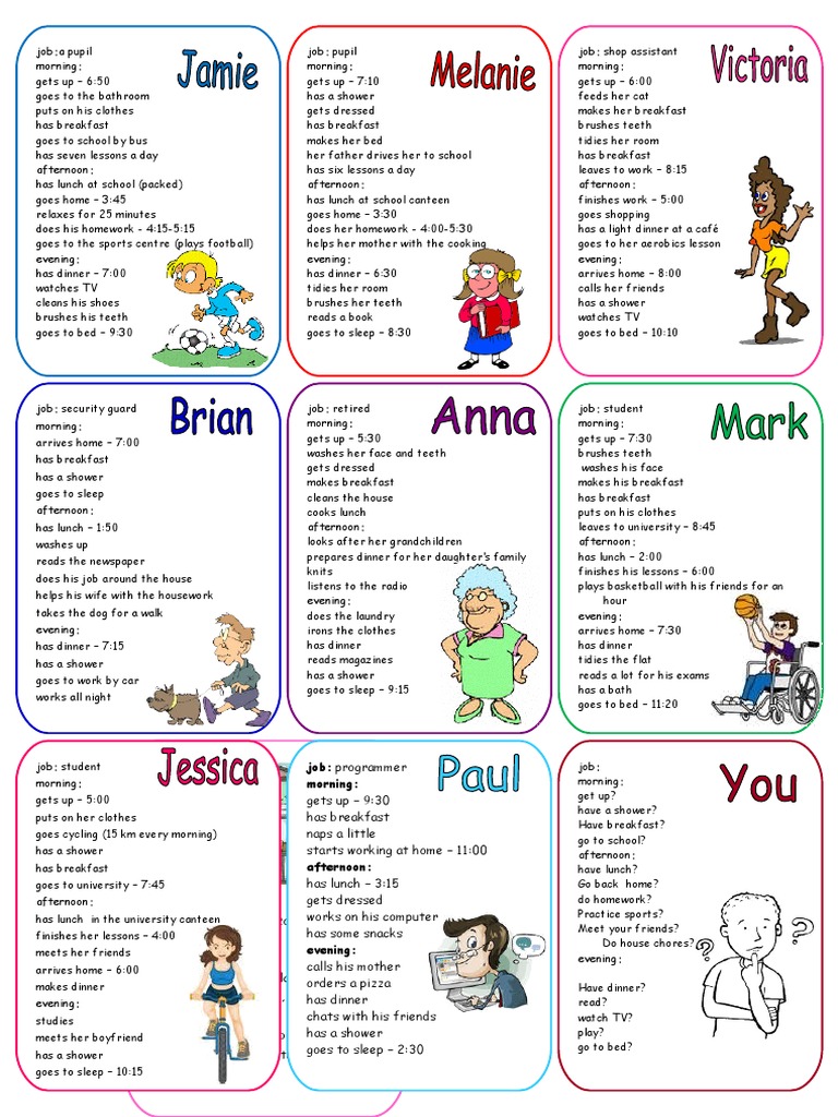 Daily Routines Speaking Cards Conversation Topics Dialogs Fun ...