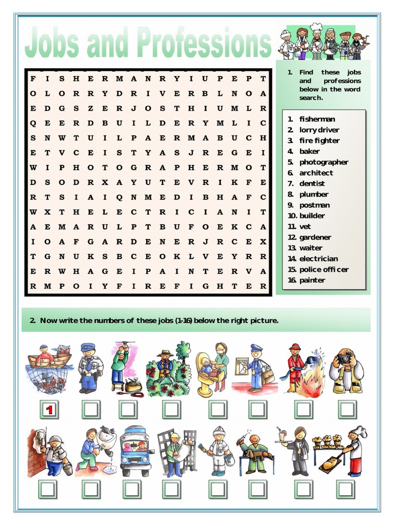 Jobs and Professions Puzzles Crosswords Fun Activities Games ...